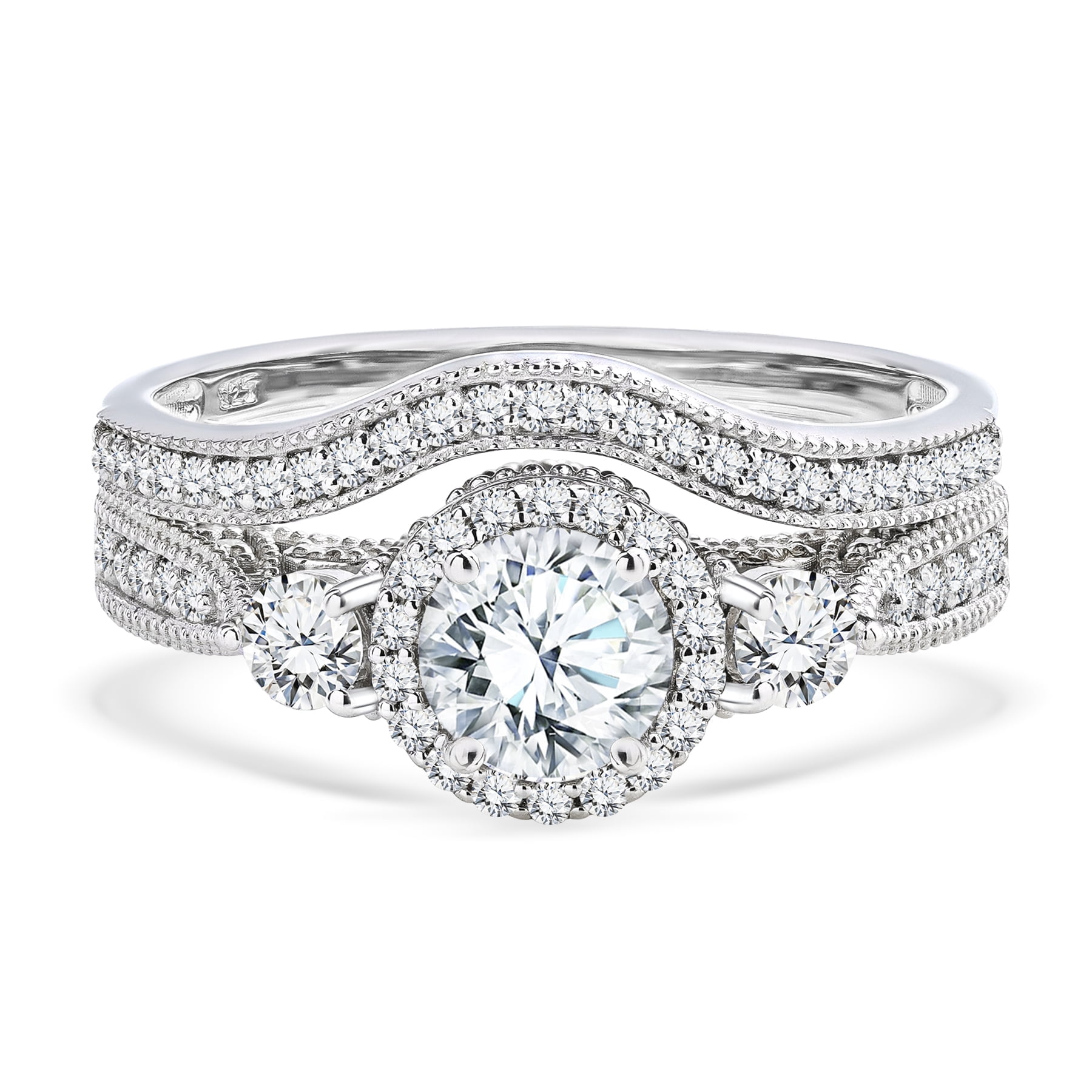 JeenMata 2 Carat Moissanite Wedding Ring Set - Round Cut Vintage Design ...