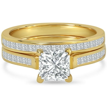 2 Carat Princess Wedding Ring Set - Bridal Set - Wedding Trio Set ...