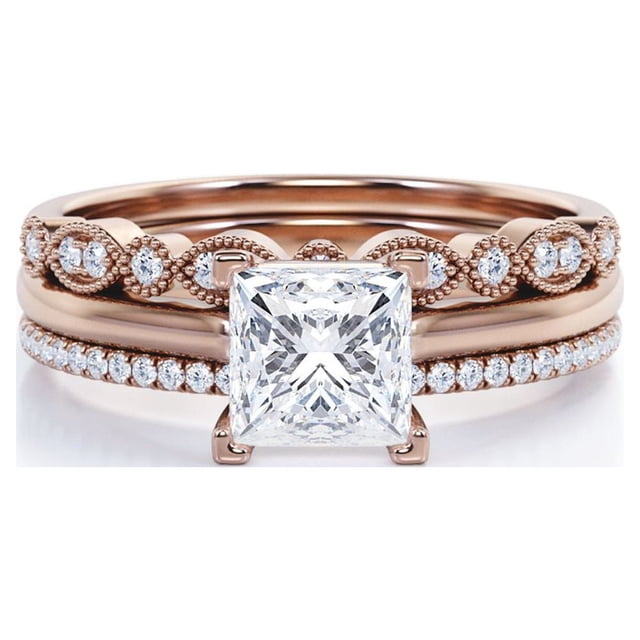 Free Shipping! JeenMata 2 Carat Princess Wedding Ring Set - Bridal Set ...