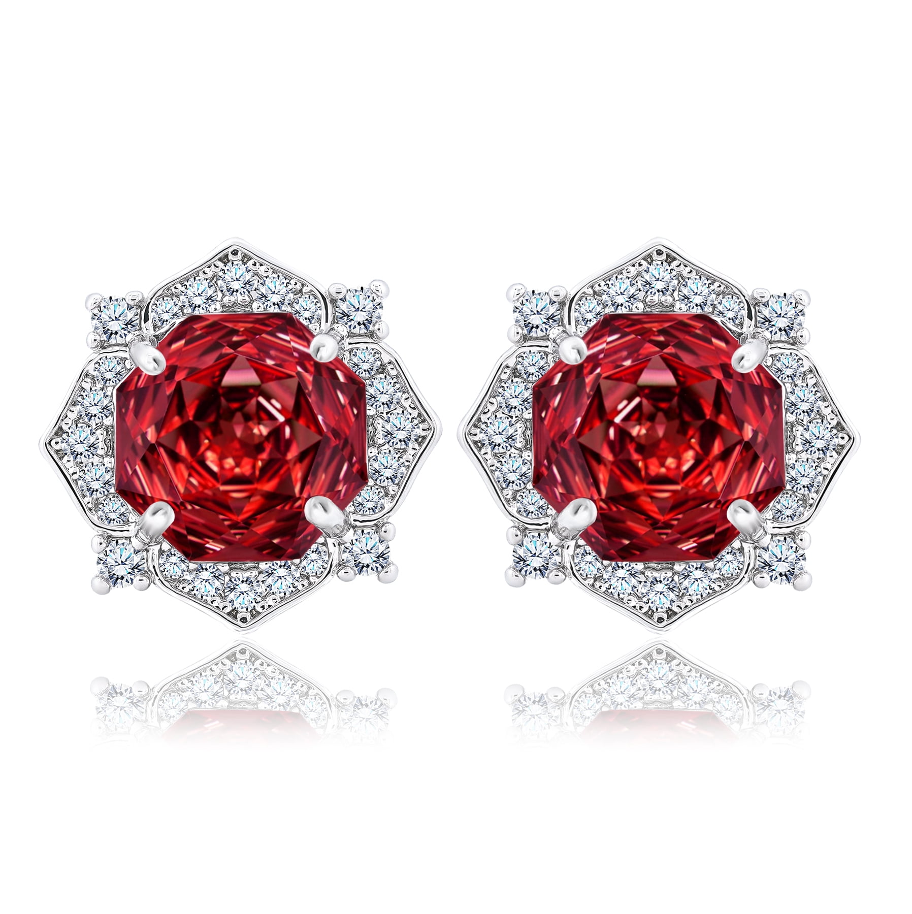 JeenMata 2 Carat Rose Cut January Birthstone - Garnet Floral Stud ...