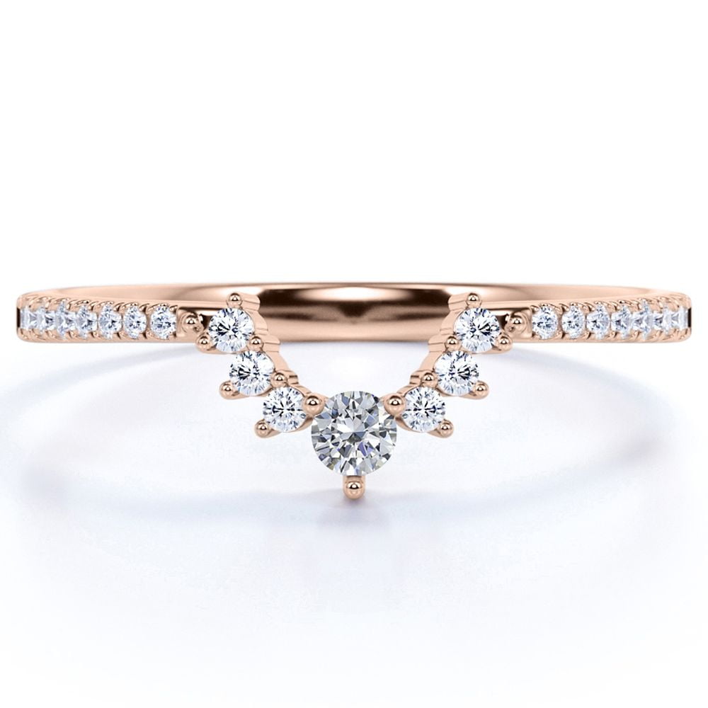 JeenMata .25 ct Diamond Crown Matching Ring Band - Contour Stackable ...