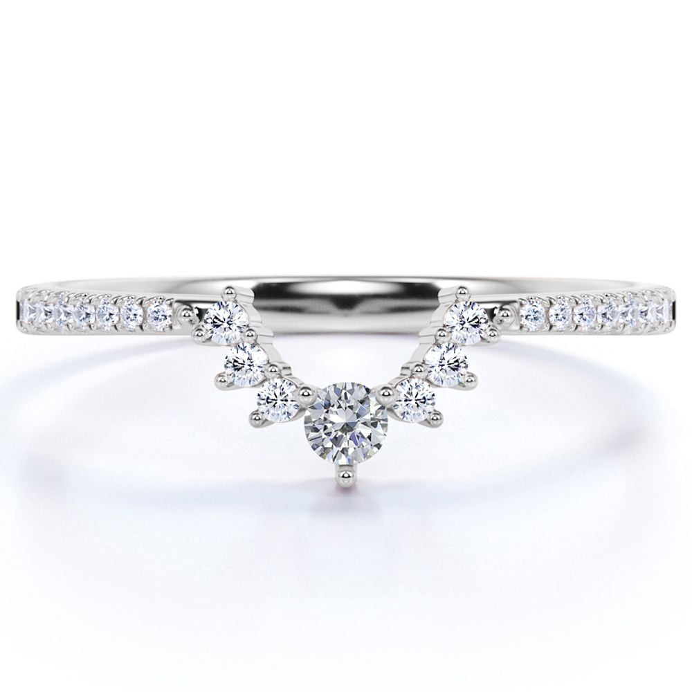 JeenMata .25 ct Diamond Crown Matching Ring Band - Contour Stackable ...