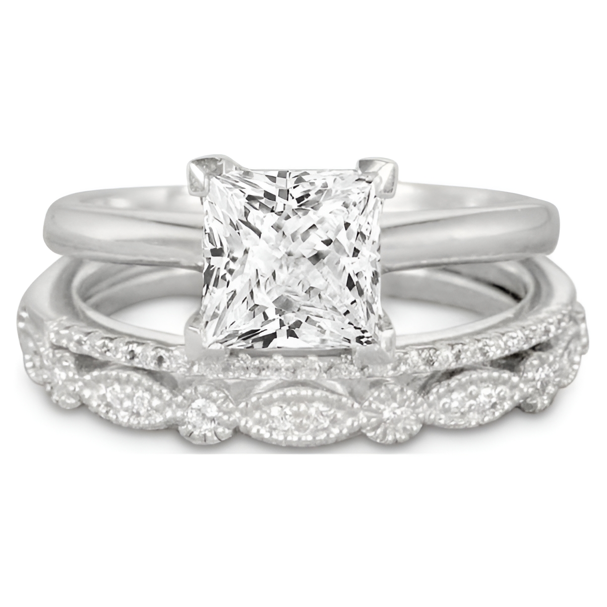 2 Carat Princess Wedding Trio Set - Engagement & Bridal Rings ...