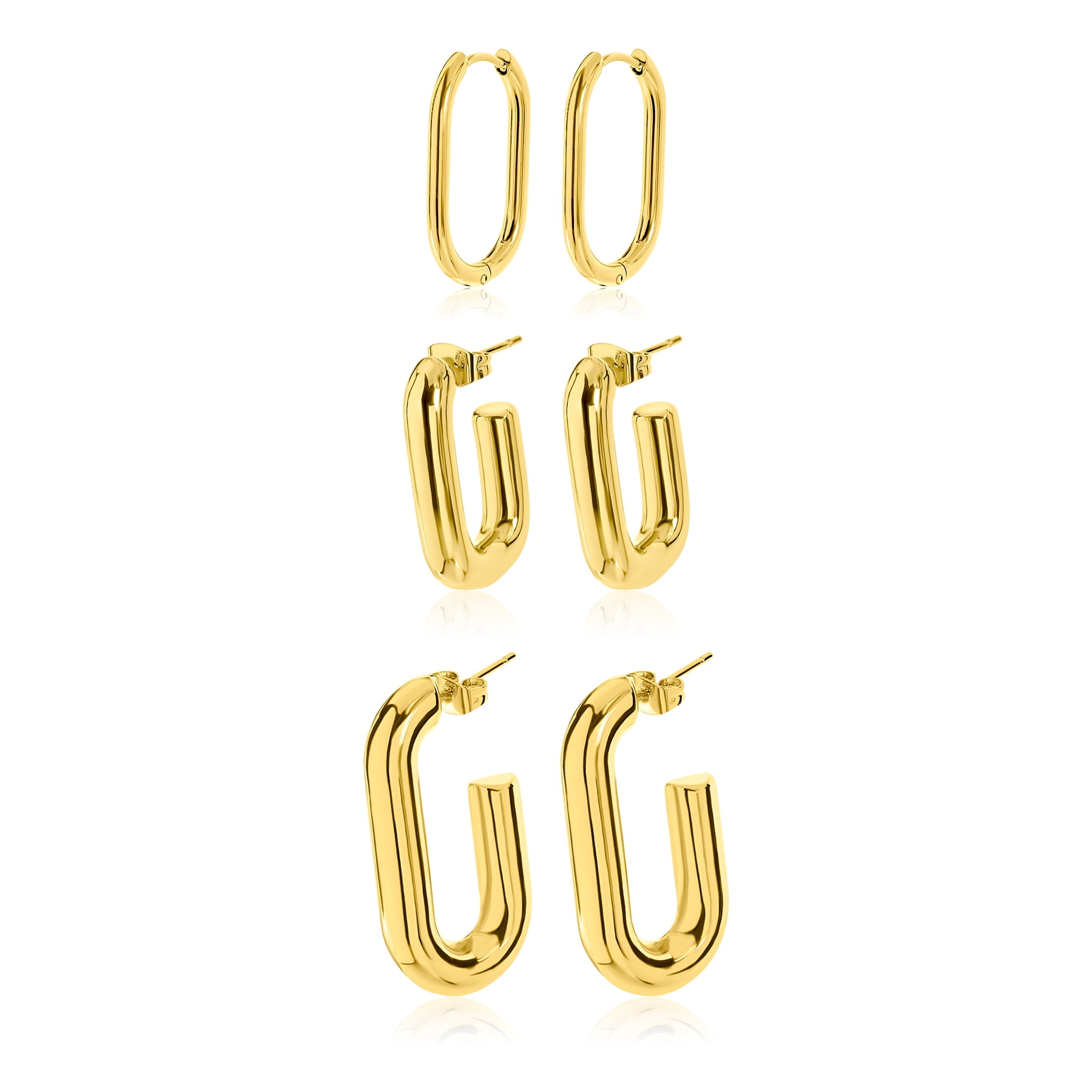 JeenMata 3 Pairs Bold Earrings Hoop Set in Contemporary U and O Designs ...