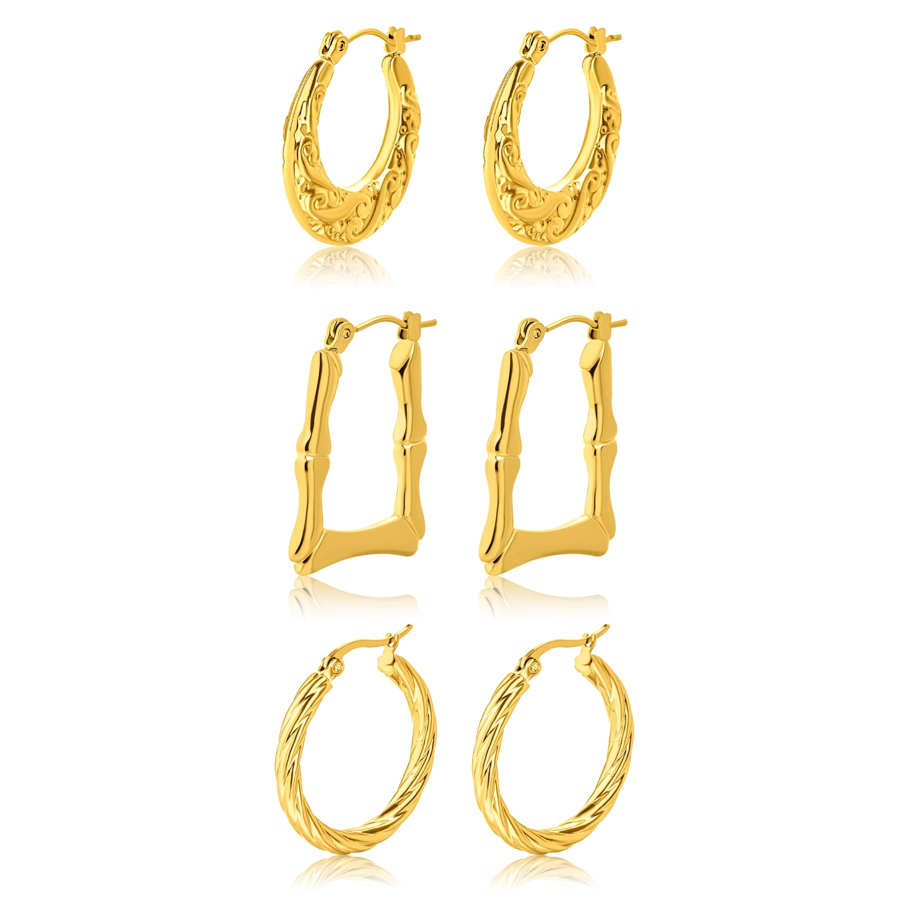 JeenMata 3 Pairs Mixed Pattern Latch Back Earrings Set for Women ...