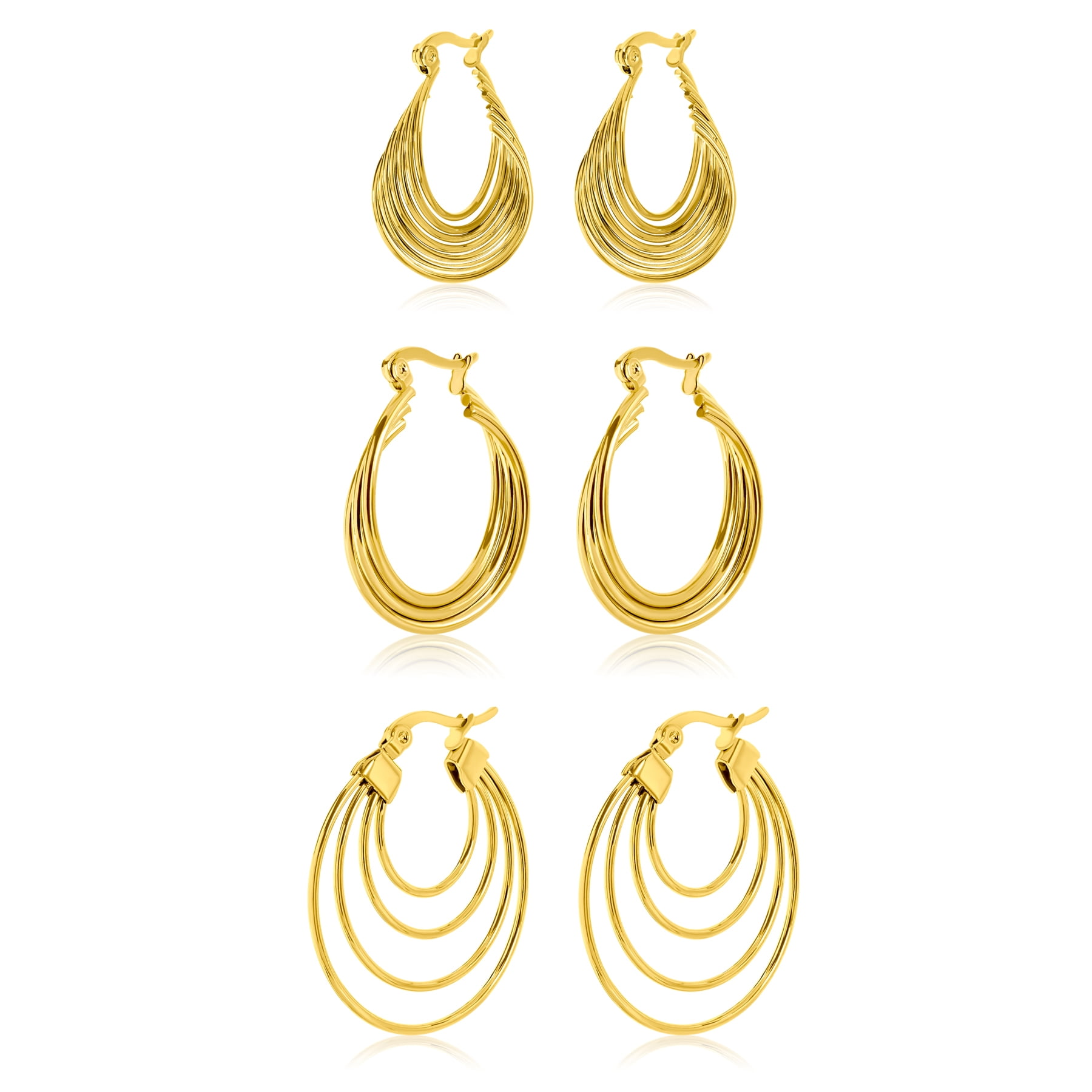 JeenMata 3 Pairs Thick Oval Shaped Multi-Loop Hoop Earrings for Daily ...