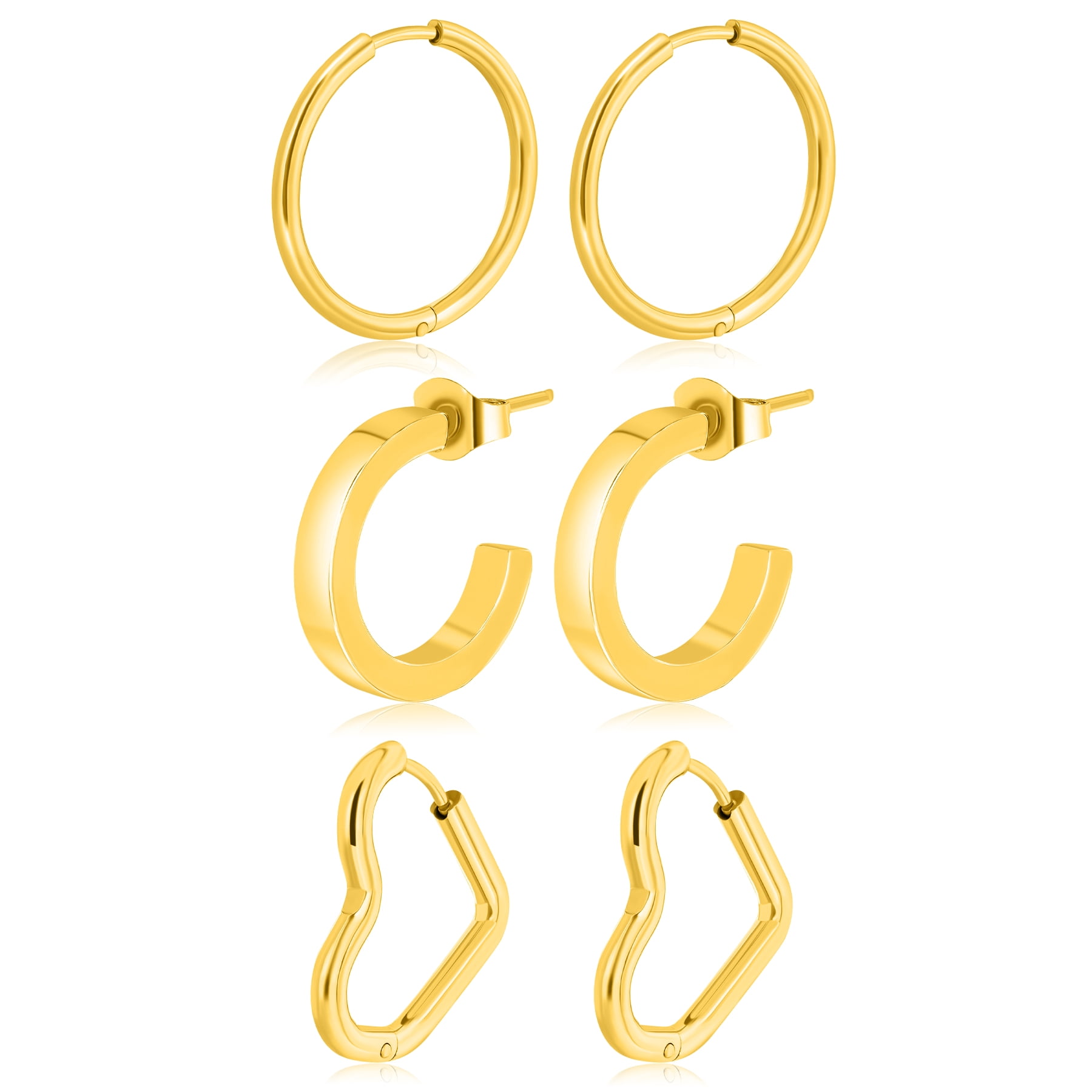 JeenMata 3 Pairs Women Earrings MultiPack Gift Set in Yellow Gold ...