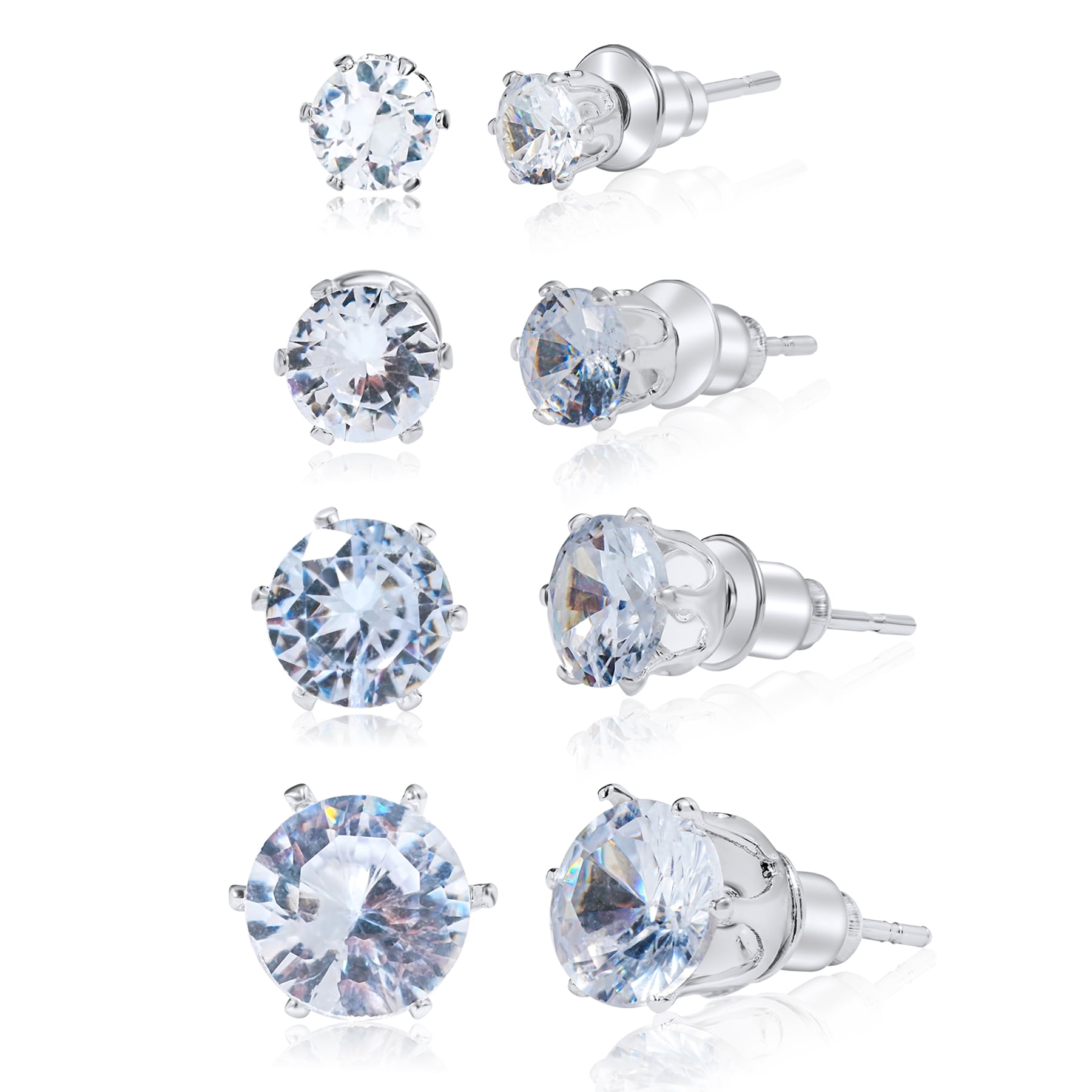 JeenMata 4-7 mm Round Cut Solitaire Stud Earrings, Cubic Zirconia ...