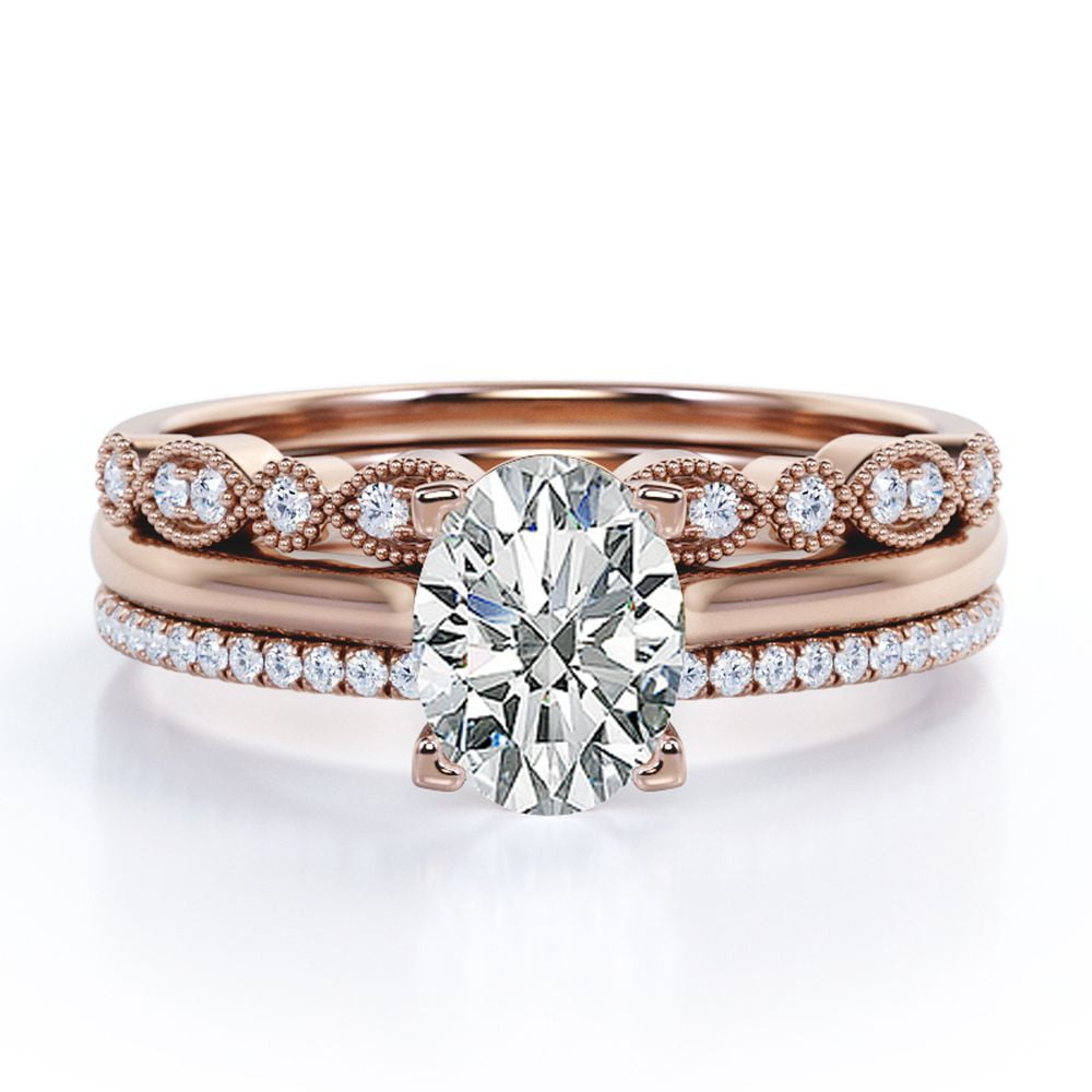 JeenMata 4 Prong Pave Setting - 1.25 Carat Oval Cut - Art Deco Filigree ...