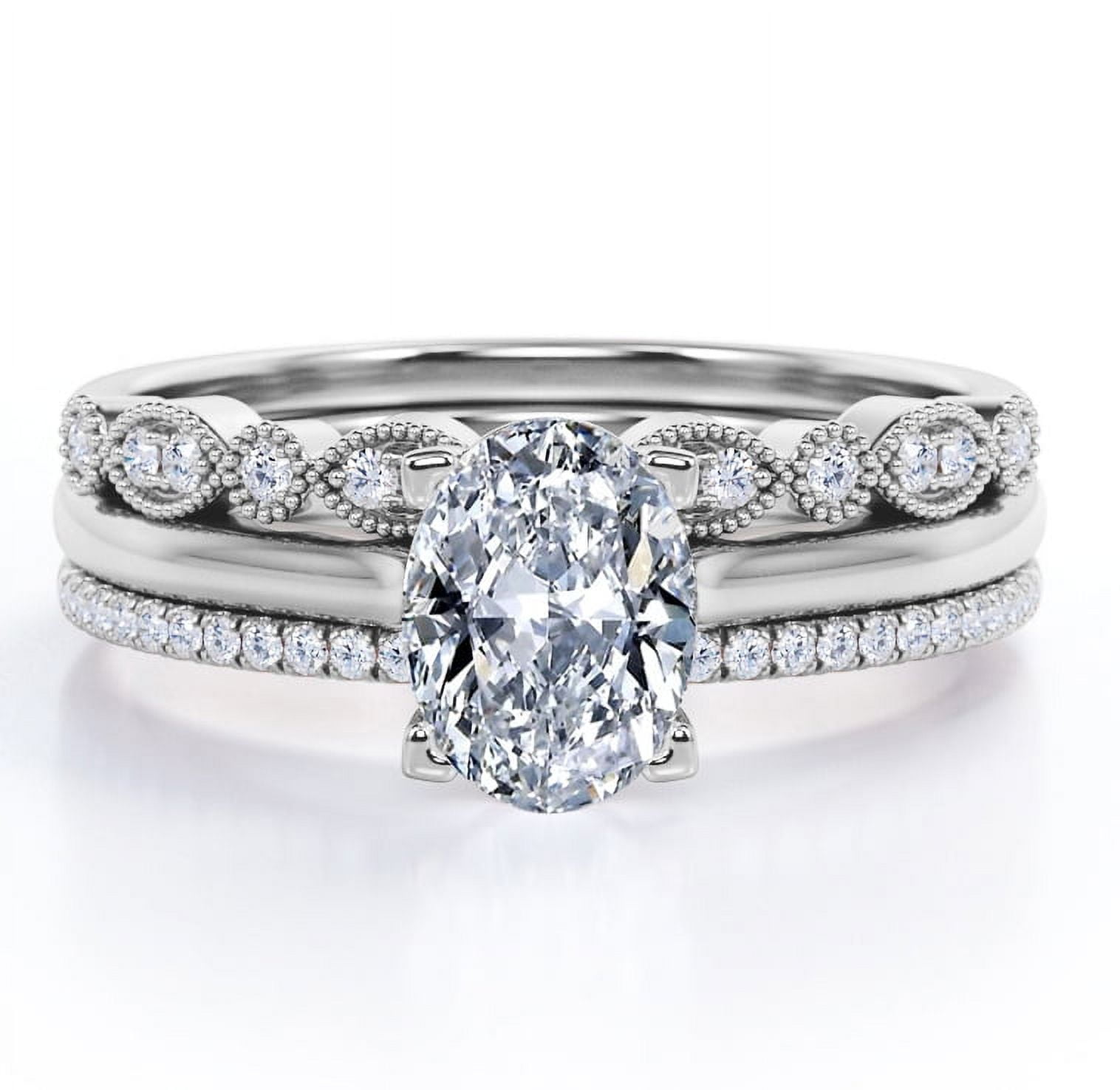 JeenMata 4 Prong Pave Setting - 1.5 Carat Oval Cut - Art Deco Filigree ...