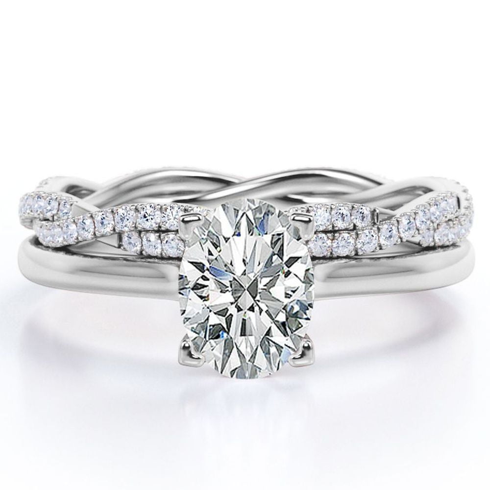 JeenMata 4 Prong Set - 1.25 Carat Oval Shape - Pave Twisted Shank ...