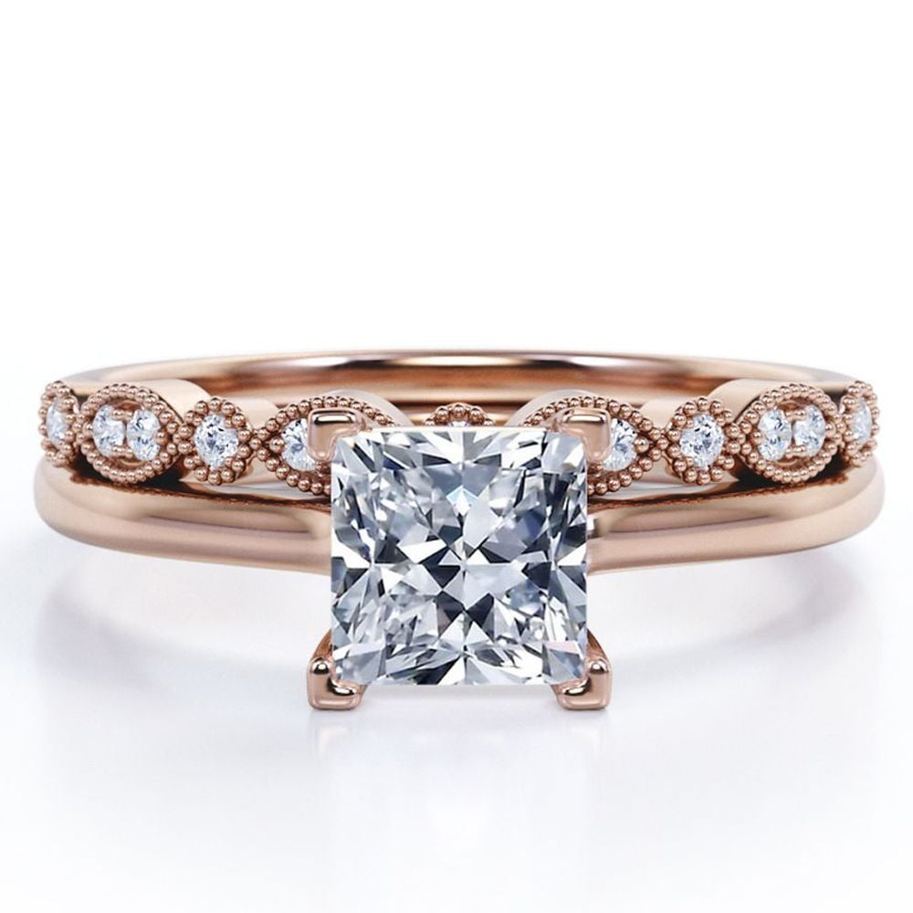 JeenMata 4 Prong Set - 1.50 Carat Princess Cut - Milgrain and Filigree ...