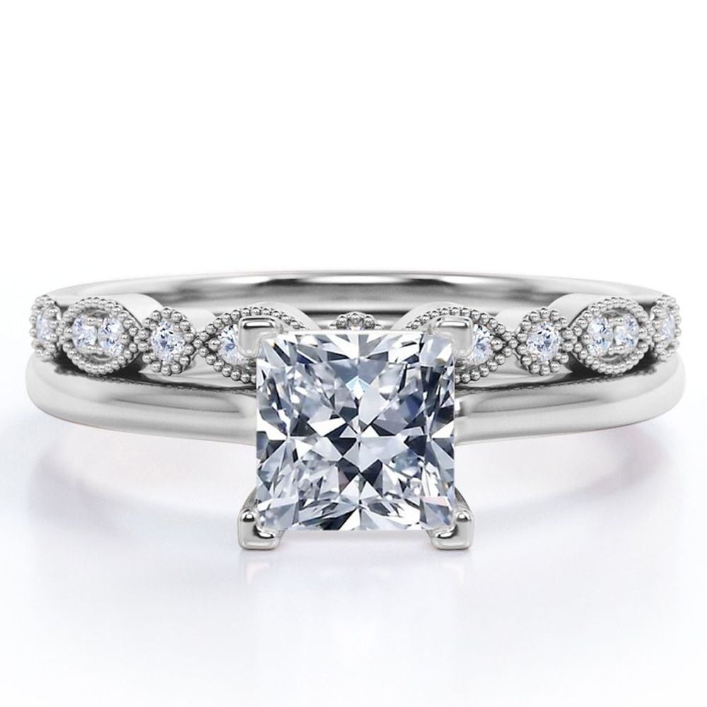 JeenMata 4 Prong Set - 1.50 Carat Princess Cut - Milgrain and Filigree ...