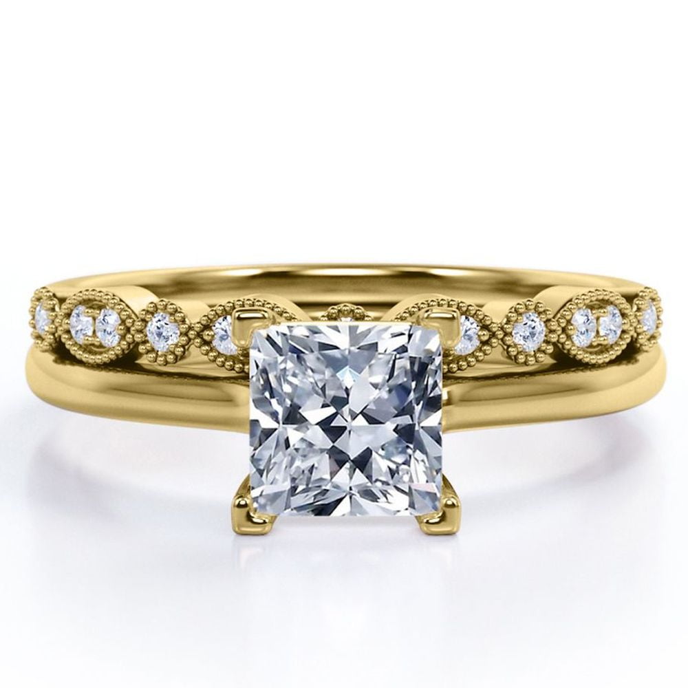 JeenMata 4 Prong Set - 1.50 Carat Princess Cut - Milgrain and Filigree ...