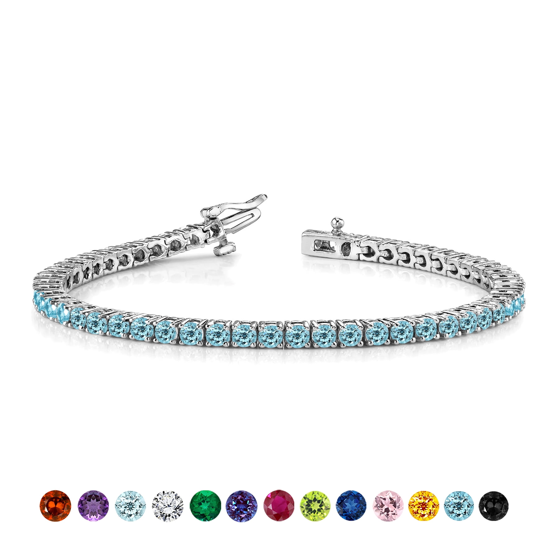 JeenMata 5.5 TCW Round Blue Topaz Birthstone Tennis Bracelet, White ...