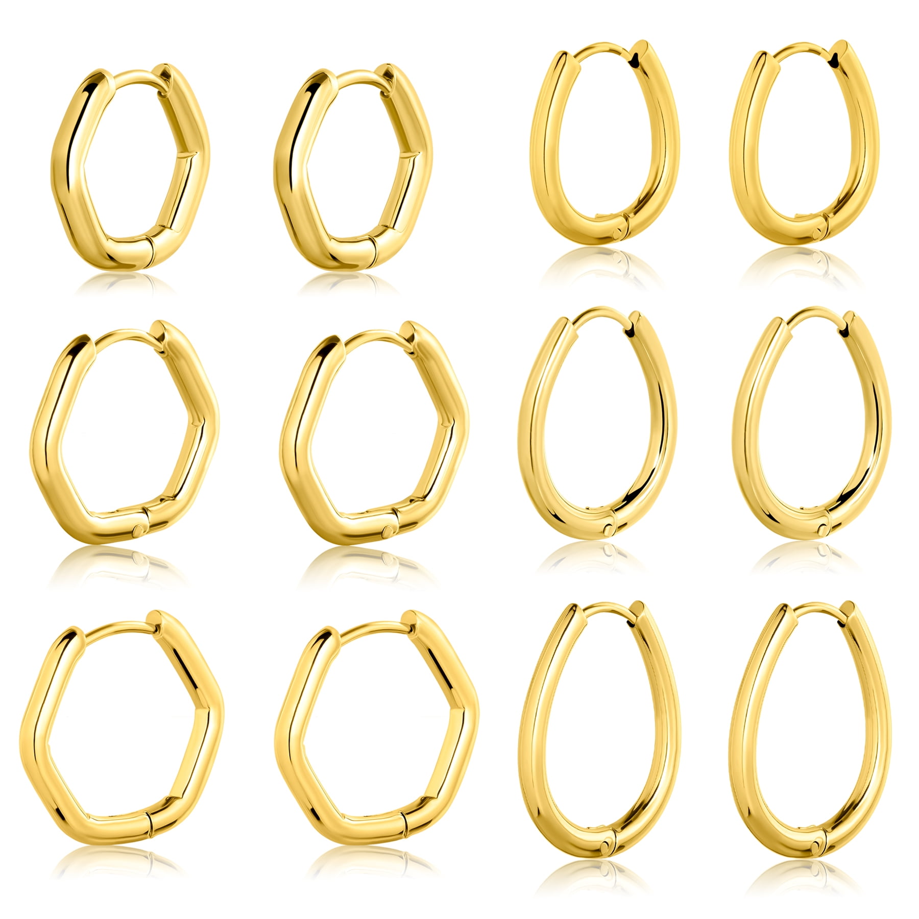 JeenMata 6 Pairs Stylish Plain Yellow Gold-Plated Petite Hoop Earrings ...