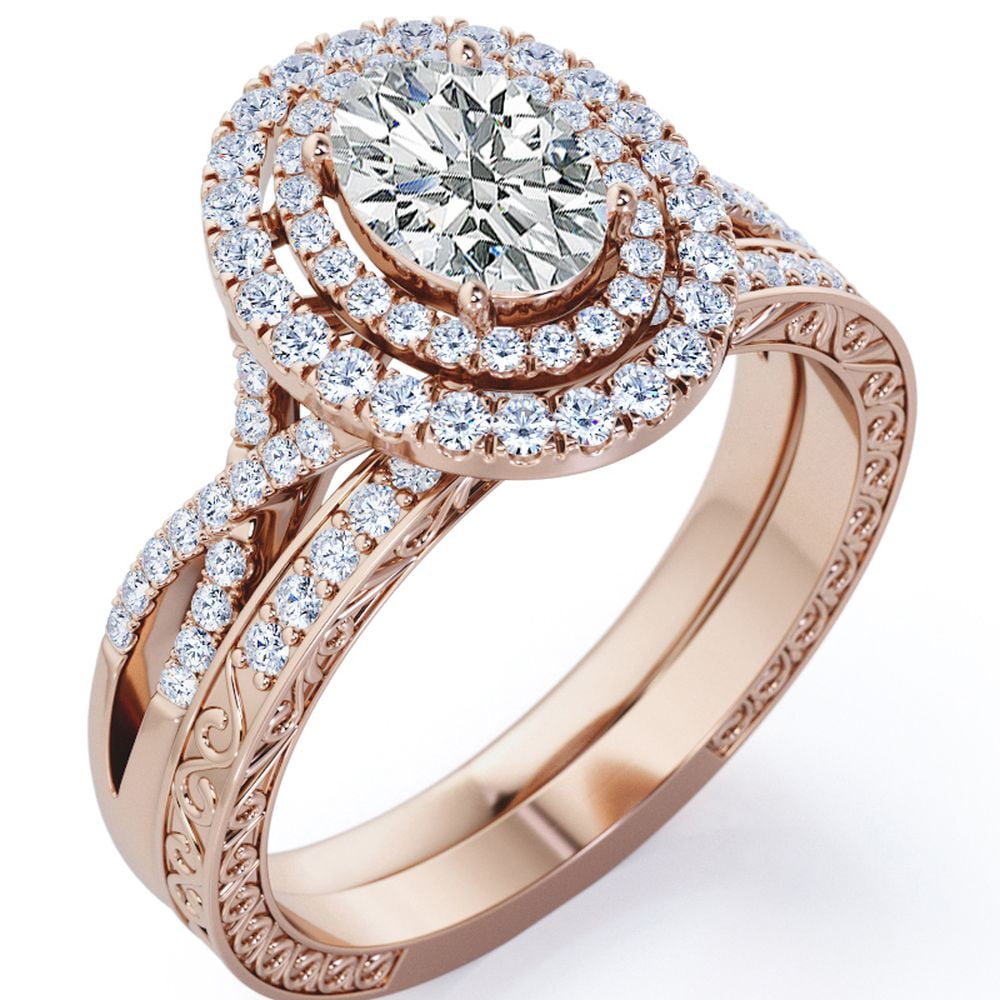 JeenMata Art Deco Band 1.75 Carat Oval Cut Infinity Double Halo Style ...