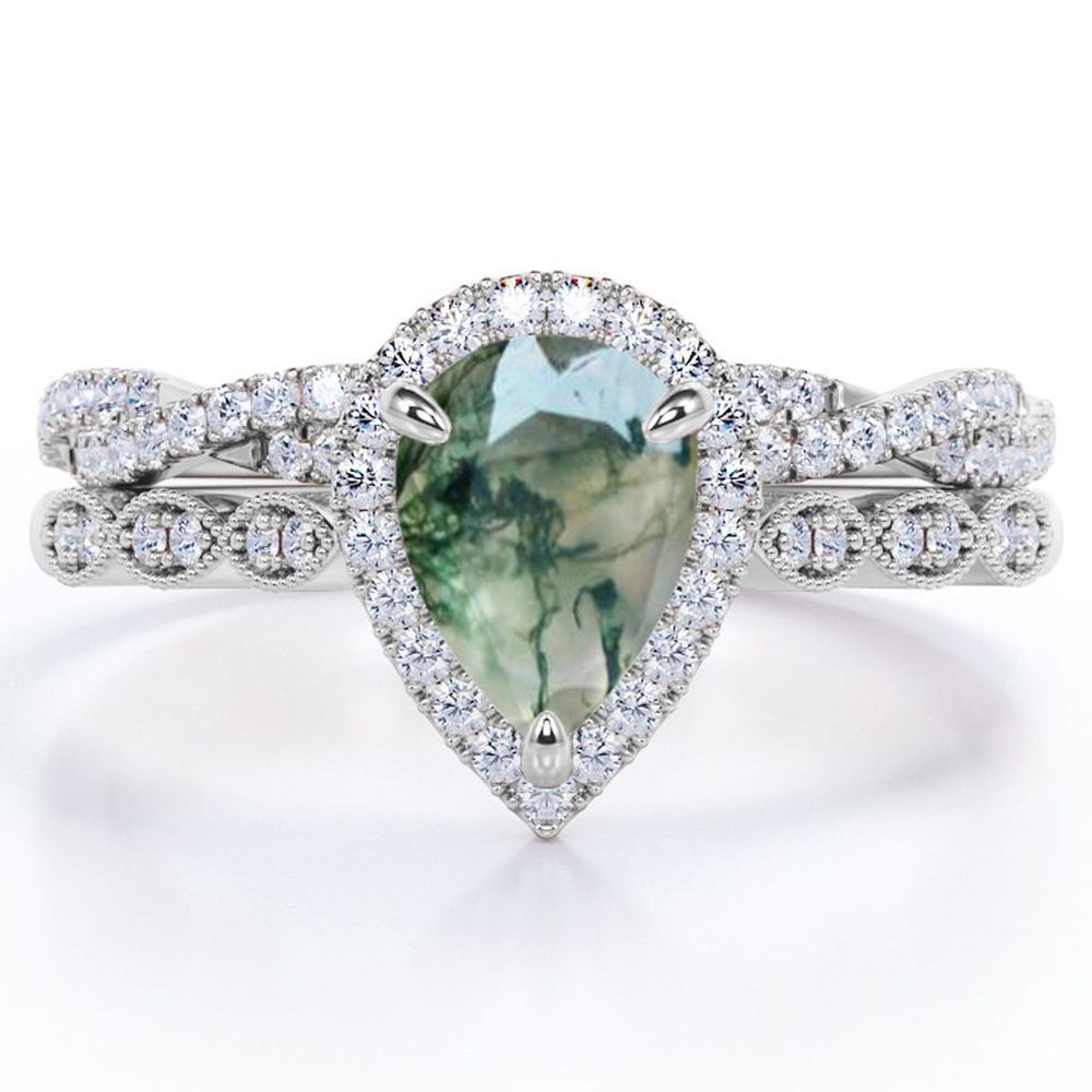 JeenMata Art Deco Filigree Milgrain - 1.5 Carat Almond Shaped Druzy ...