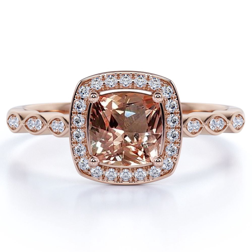 JeenMata ArtDeco 1.5 Carat Cushion cut created morganite and Moissanite ...
