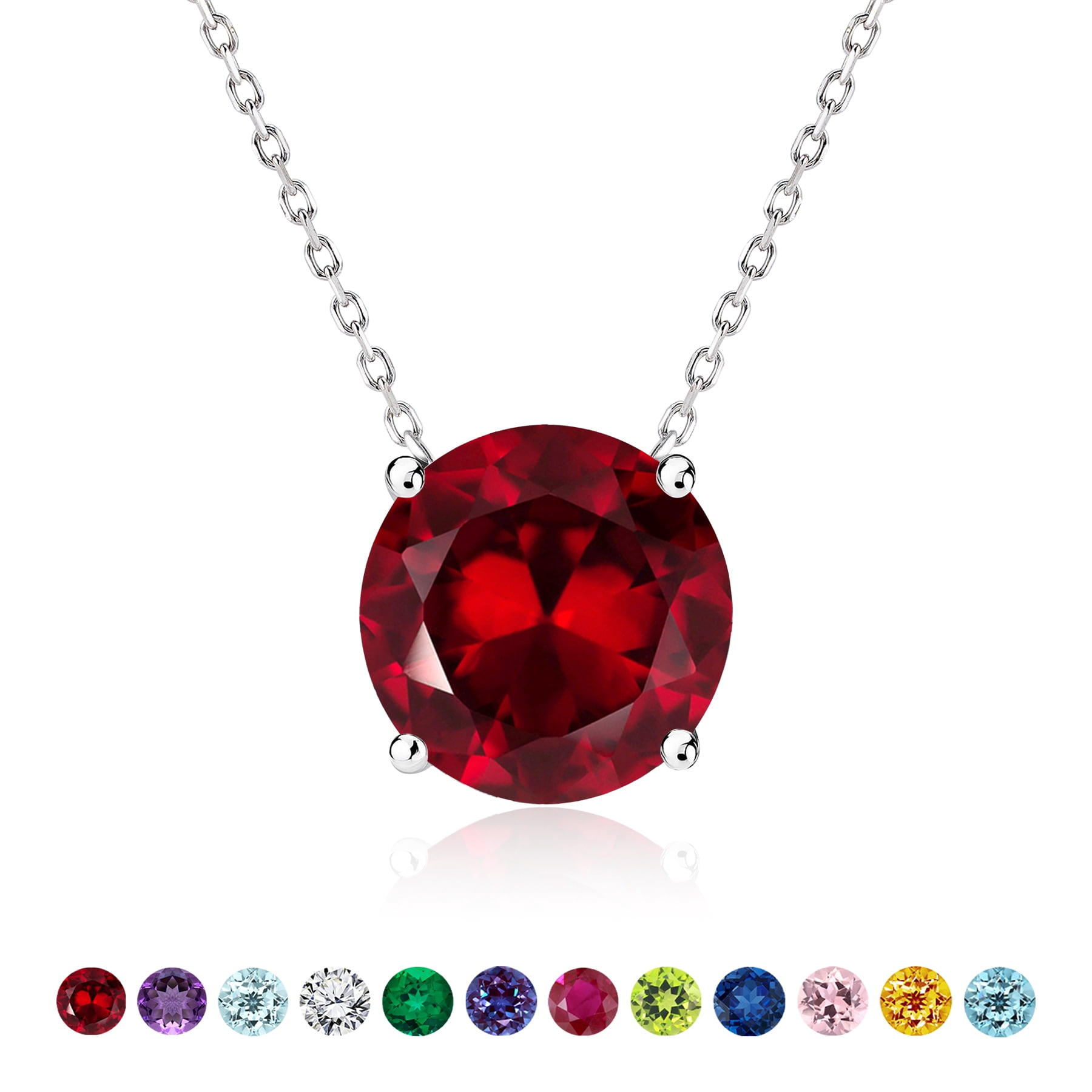 JeenMata 1 Carat Round Cut Garnet Pendant Necklace, January Birthstone ...