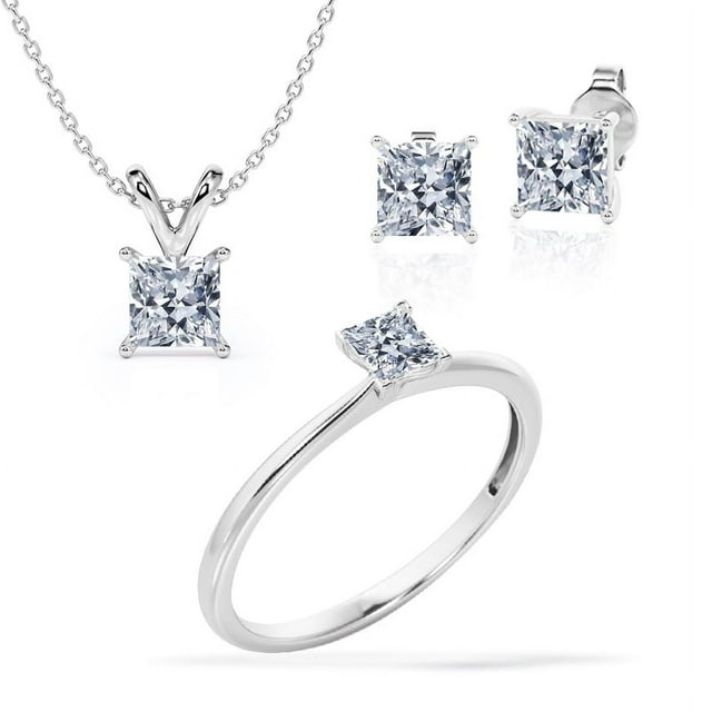 JeenMata Beautiful Gift Set of 3 Carat Moissanite with Ring, Earrings ...