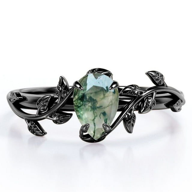 JeenMata Botanical Design - 1 Carat Pear Cut Druzy Scenic Moss Green ...