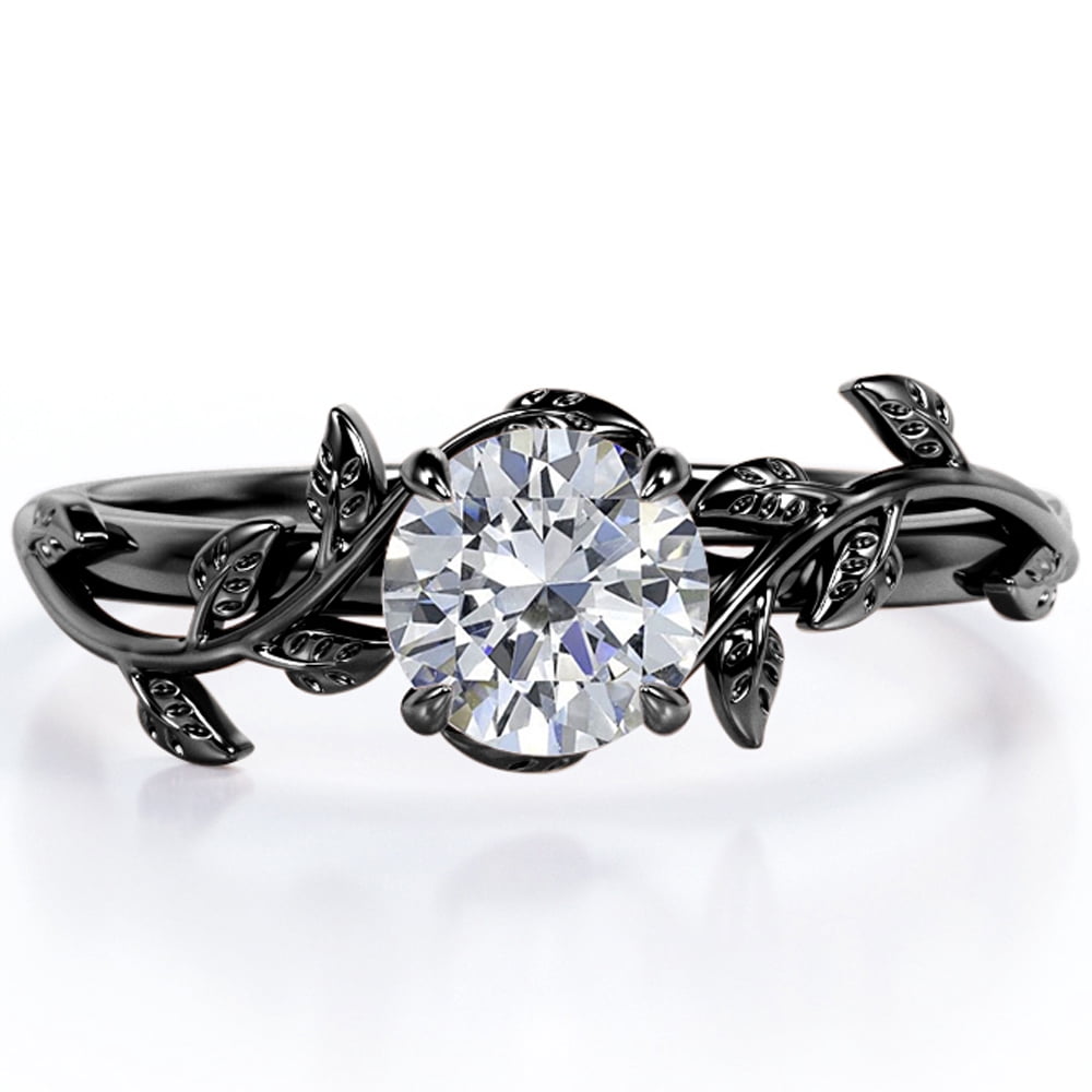 JeenMata Botanical Design - 1 Carat Round Brilliant Cut Moissanite ...