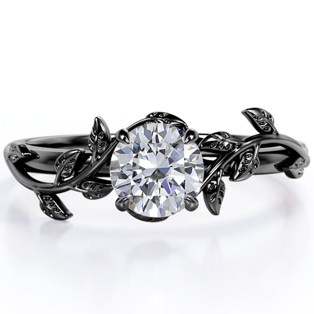 JeenMata Botanical Design - 1 Carat Round Brilliant Cut Moissanite ...