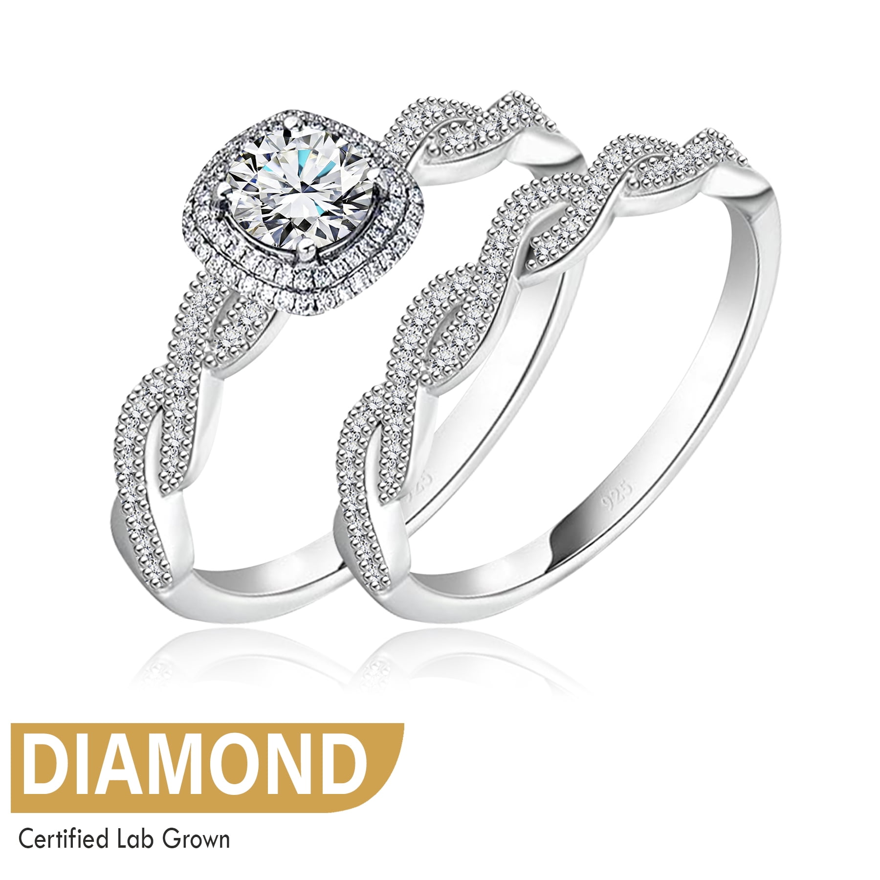 JeenMata Certified 1 Carat Lab Grown Diamond Twisted Wedding Ring Sets ...