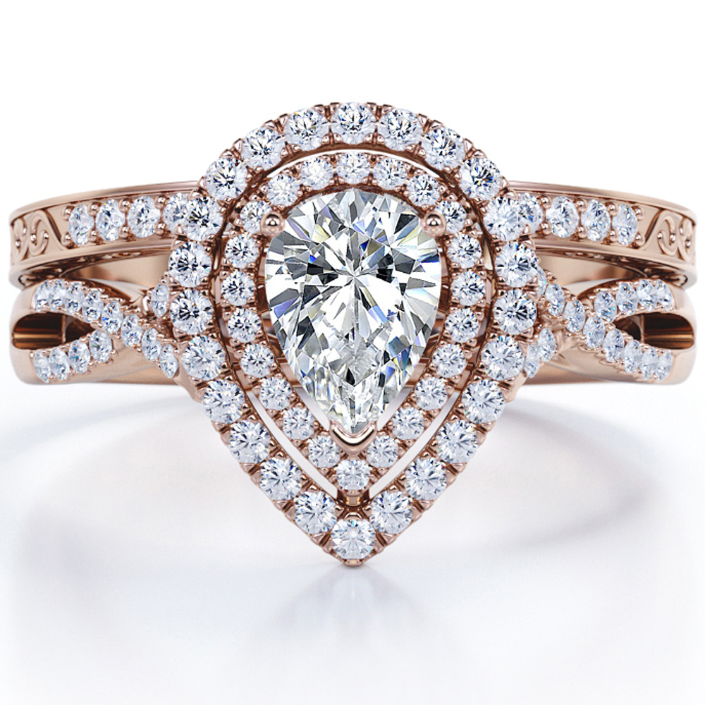 JeenMata Certified - Duo Halo Design - 1.75 Carat Almond Shape ...