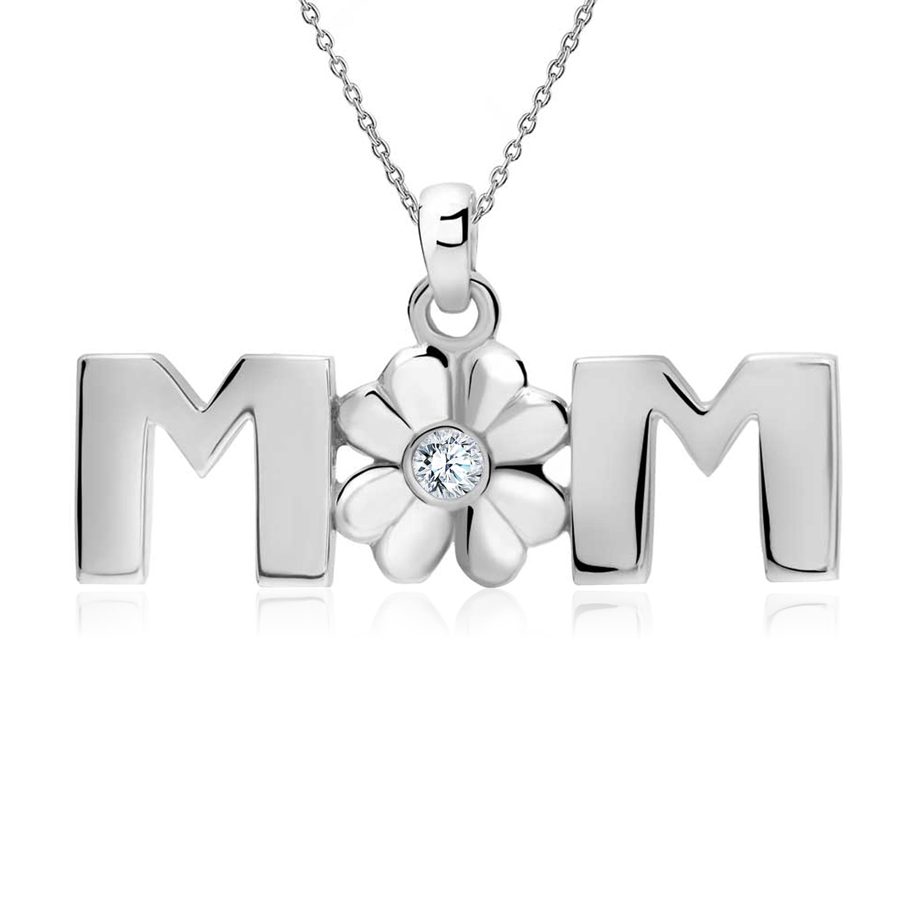 JeenMata Certified Lab Grown Diamond Mom Flower Pendant in 18K White Gold over Silver - Walmart.com