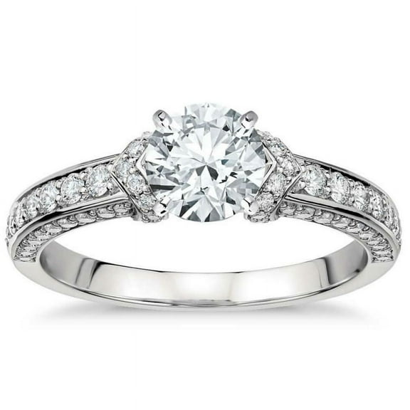 AFFY Round Cut White Natural Diamond Twisted Engagement Ring In 10K ...