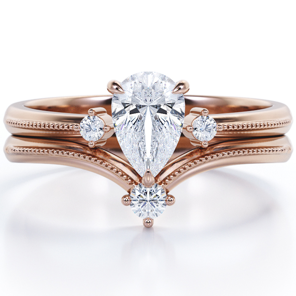 JeenMata Chevron Milgrain Edge 1.05 Carat Pear Shaped Moissanite Open ...