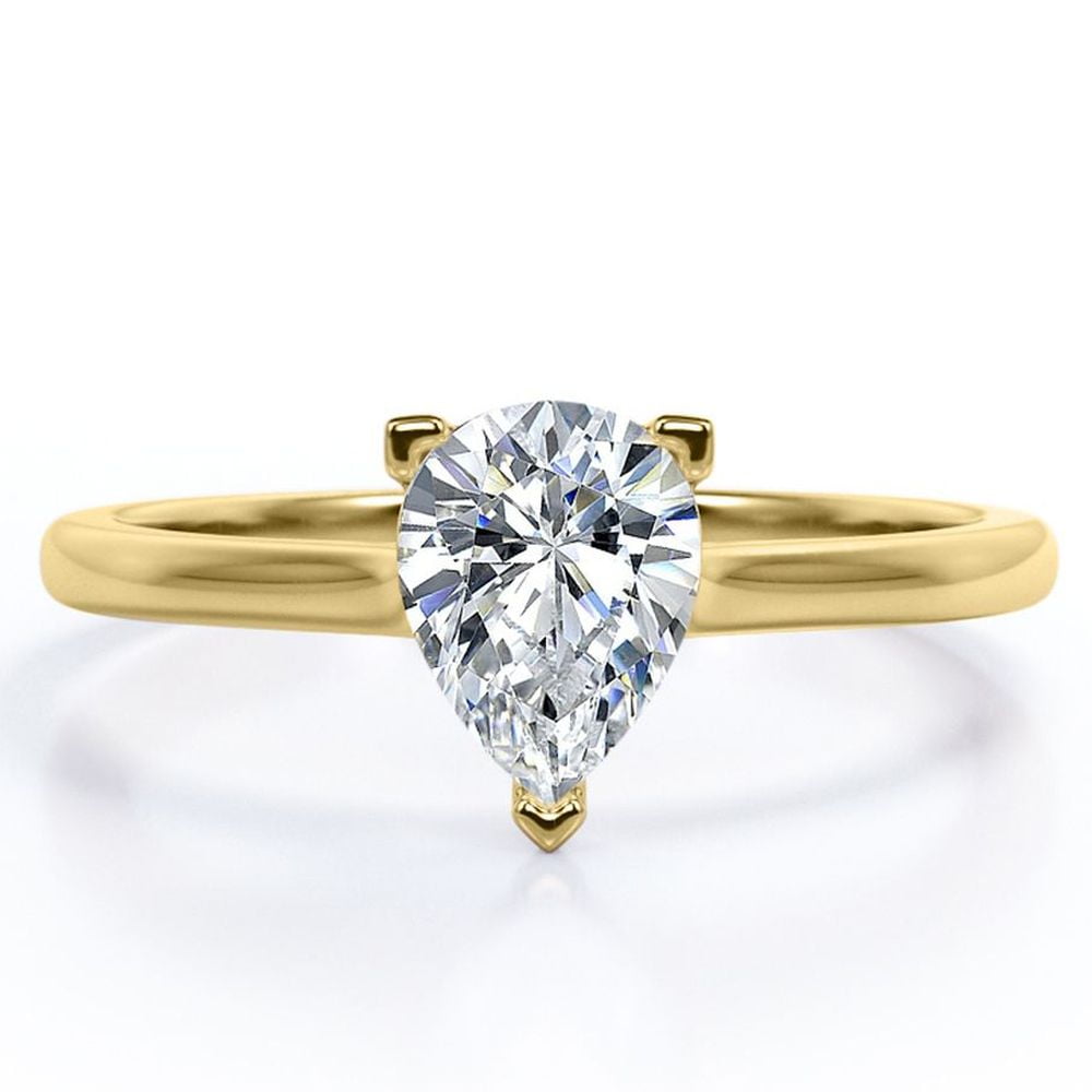 JeenMata Classic - 1.5 Carat Pear Cut - Prong Set - Solitaire Fashion Ring - 18K Yellow Gold ...