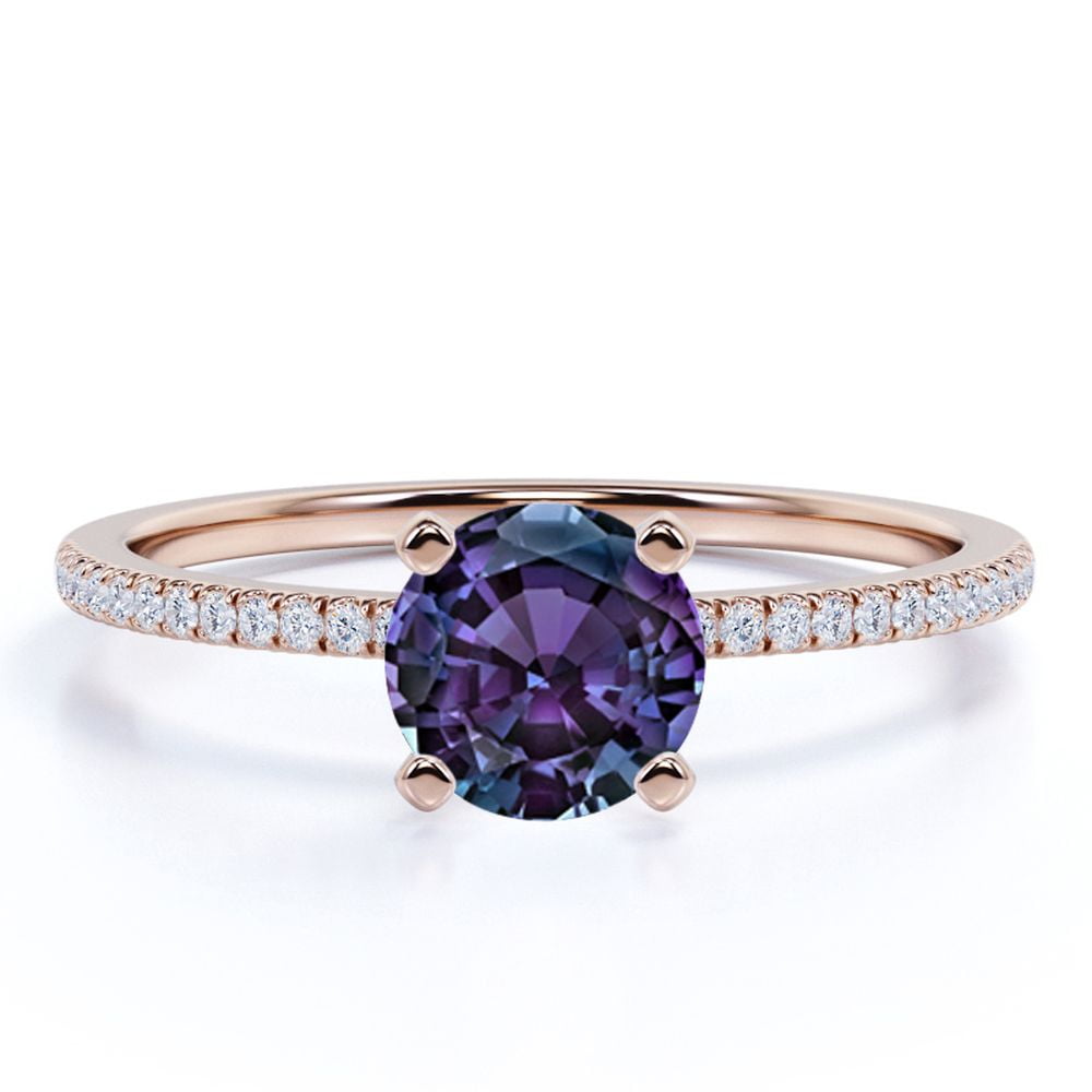 JeenMata Classic 1 Carat Round Cut Lab Created Alexandrite and ...