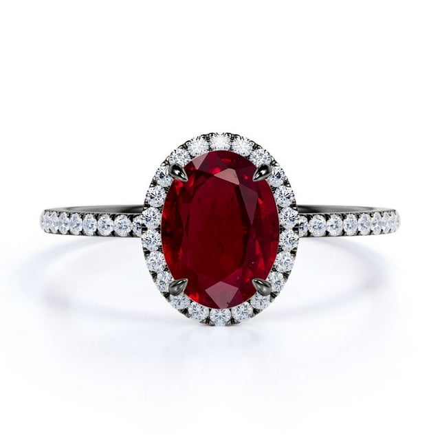 JeenMata Classic Pave Setting 1.50 TCW Oval Cut Lab Created Ruby and ... JeenMata Classic Pave Setting 1.50 TCW Oval Cut Lab Created Ruby and ...