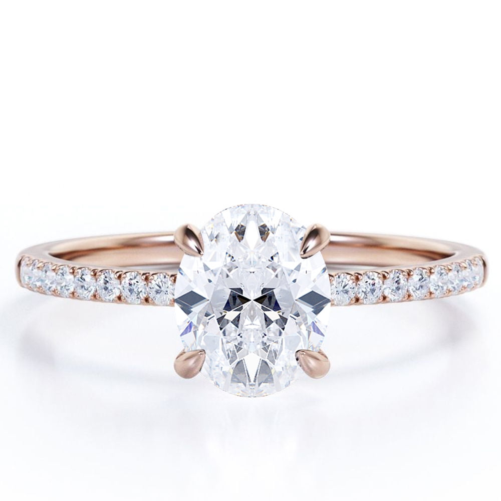 JeenMata Claw Prongs Setting 2.25 Carat Oval Cut Engagement Ring in 18K ...