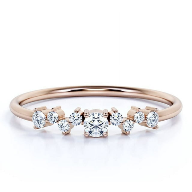 JeenMata Cluster Round Brilliant Real Diamond Stacking Ring in Solid ...
