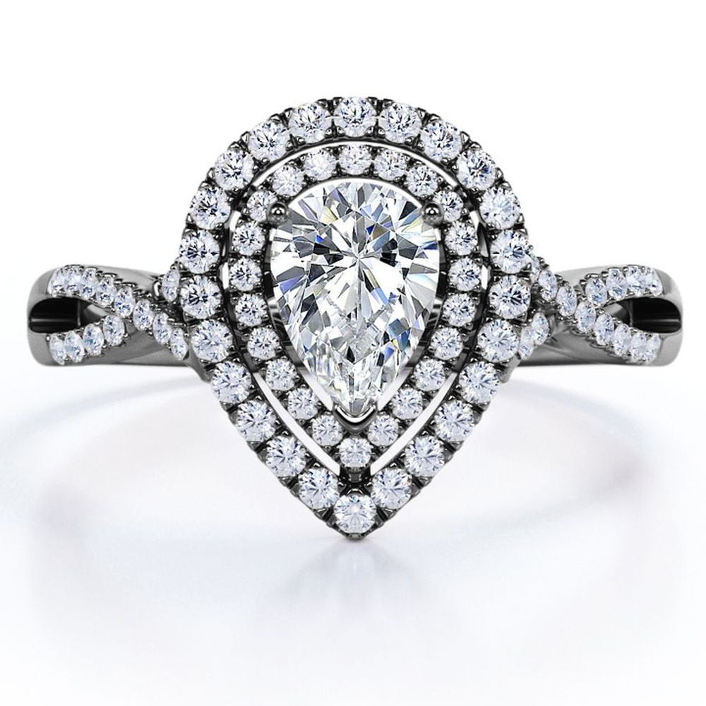 JeenMata Crossover Style 1.5 Carat Almond-Shaped Duo Halo Engagement ...