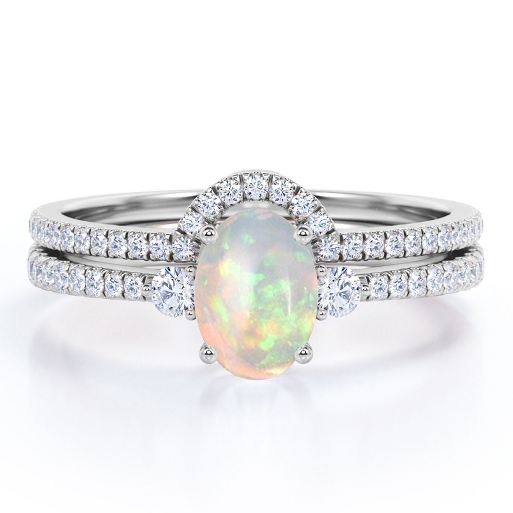 JeenMata Curved Pave 1 Carat Elliptical Ethiopian Opal And Moissanite ...
