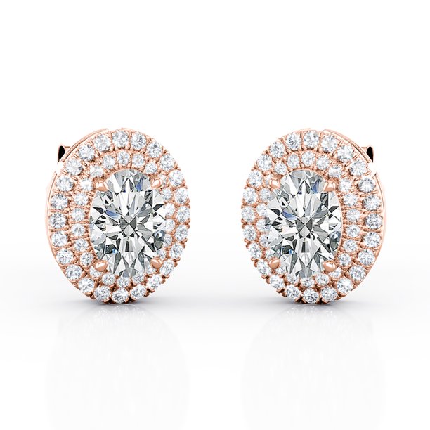JeenMata Double Halo Set 0.58 Carat Egg Shape Diamond 4 Prong Stud ...