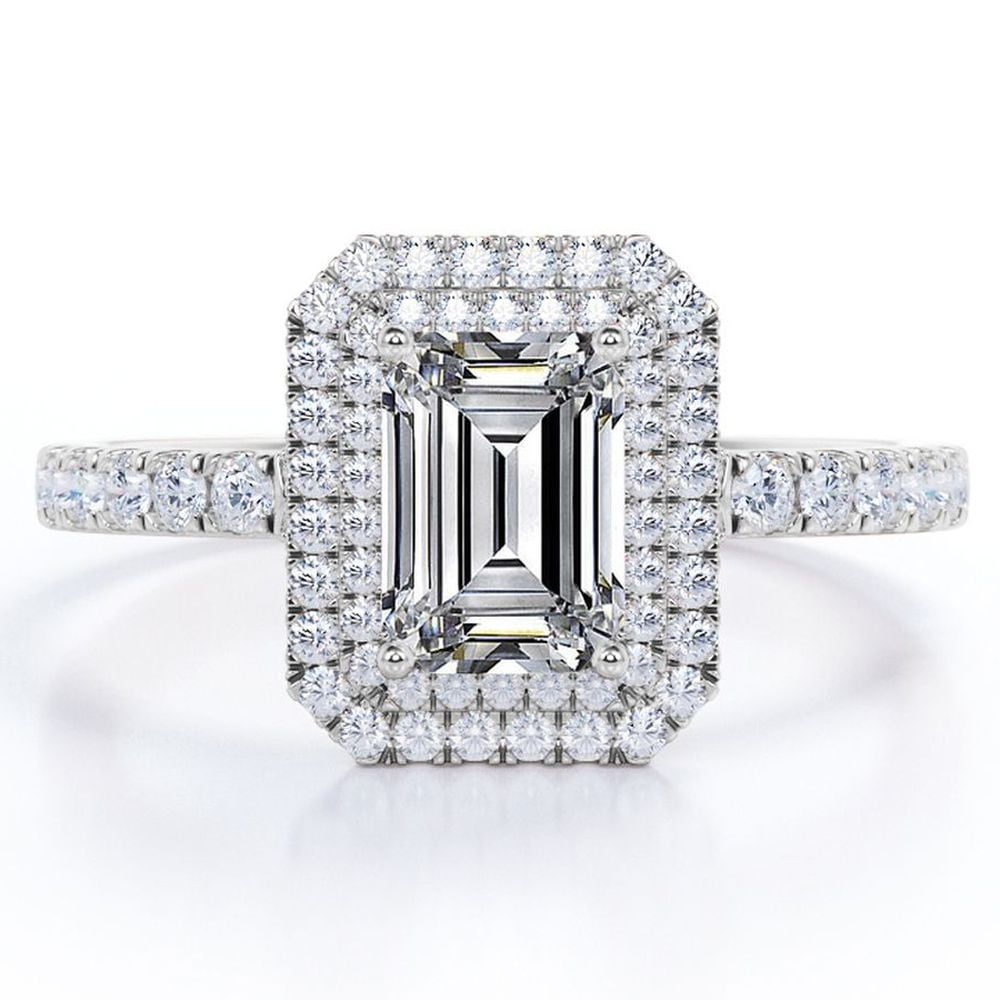 JeenMata Double Halo Setting - 1.75 Carat Emerald Cut - Pave Style ...