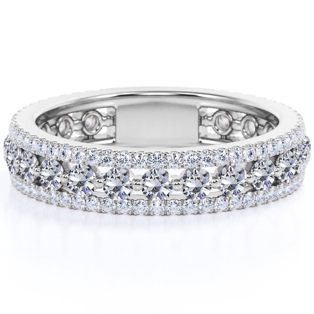 JeenMata .75 Carat Round Moissanite Engagement Ring - Double Pave - 18K ...