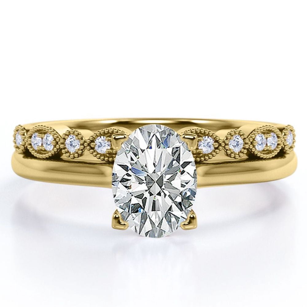 JeenMata Filigree Milgrain Decorative 1.25 Carat Ovate Prong Setting ...