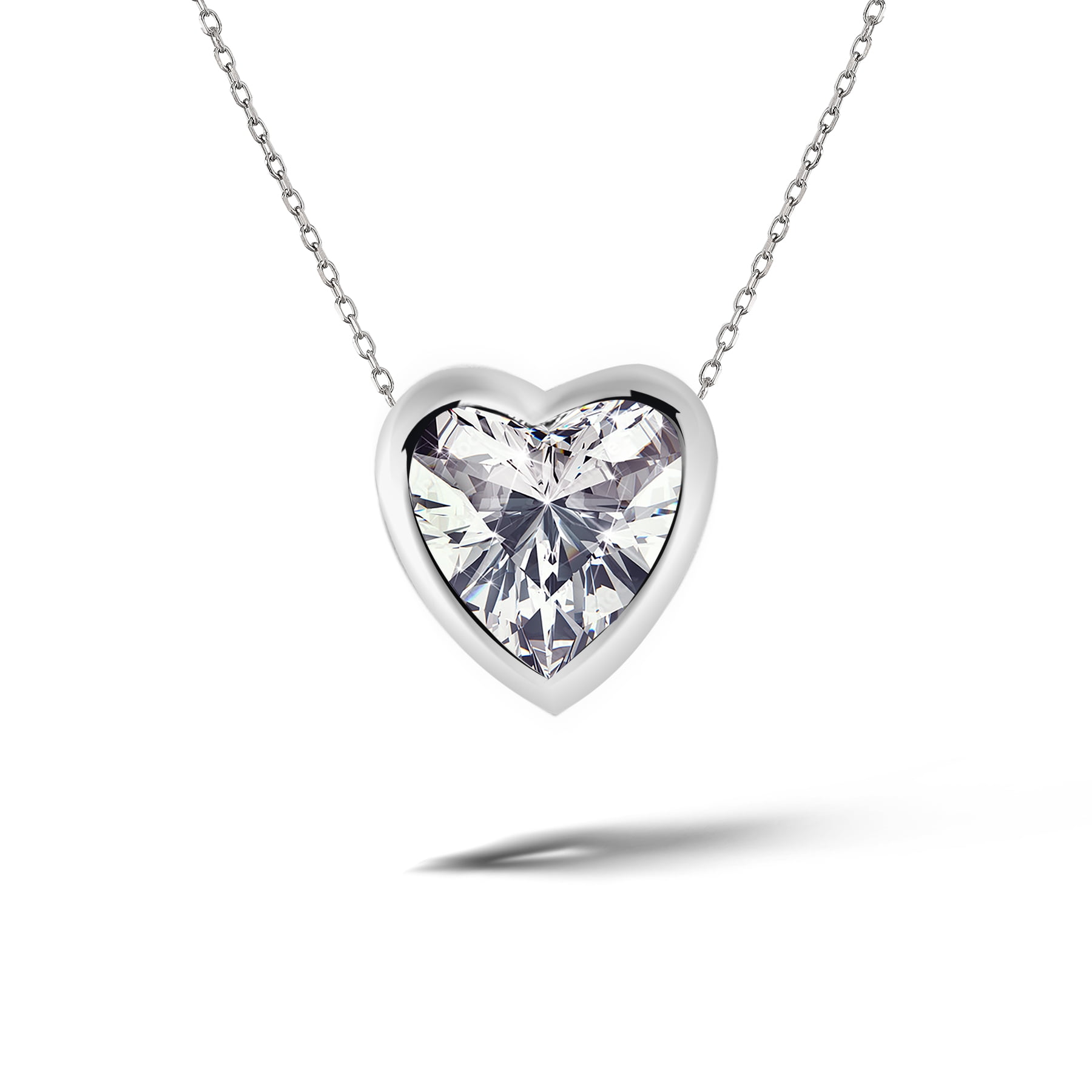 JeenMata Floating 2 ct Heart Shaped Bezel Cut Slider Pendant Necklace ...