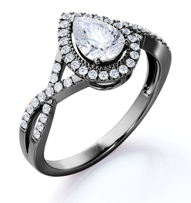 JeenMata Floating Halo .80 Carat Pear Cut Real Diamond Crossover ...