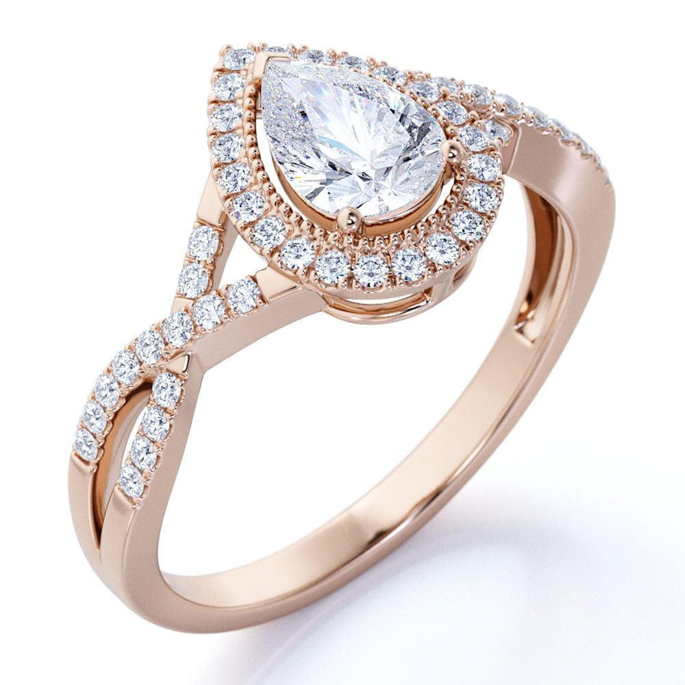 JeenMata Floating Halo .80 Carat Pear Cut Real Diamond Crossover ...