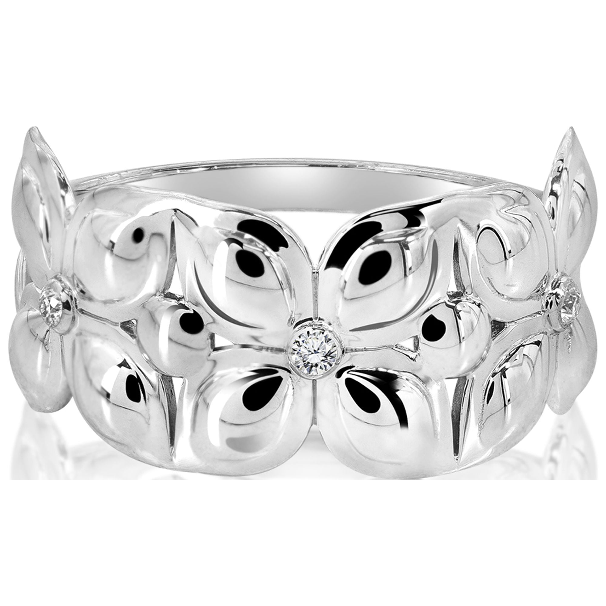 JeenMata Floral Inspired Three Flowers Moissanite Ring For Women in 18K ...