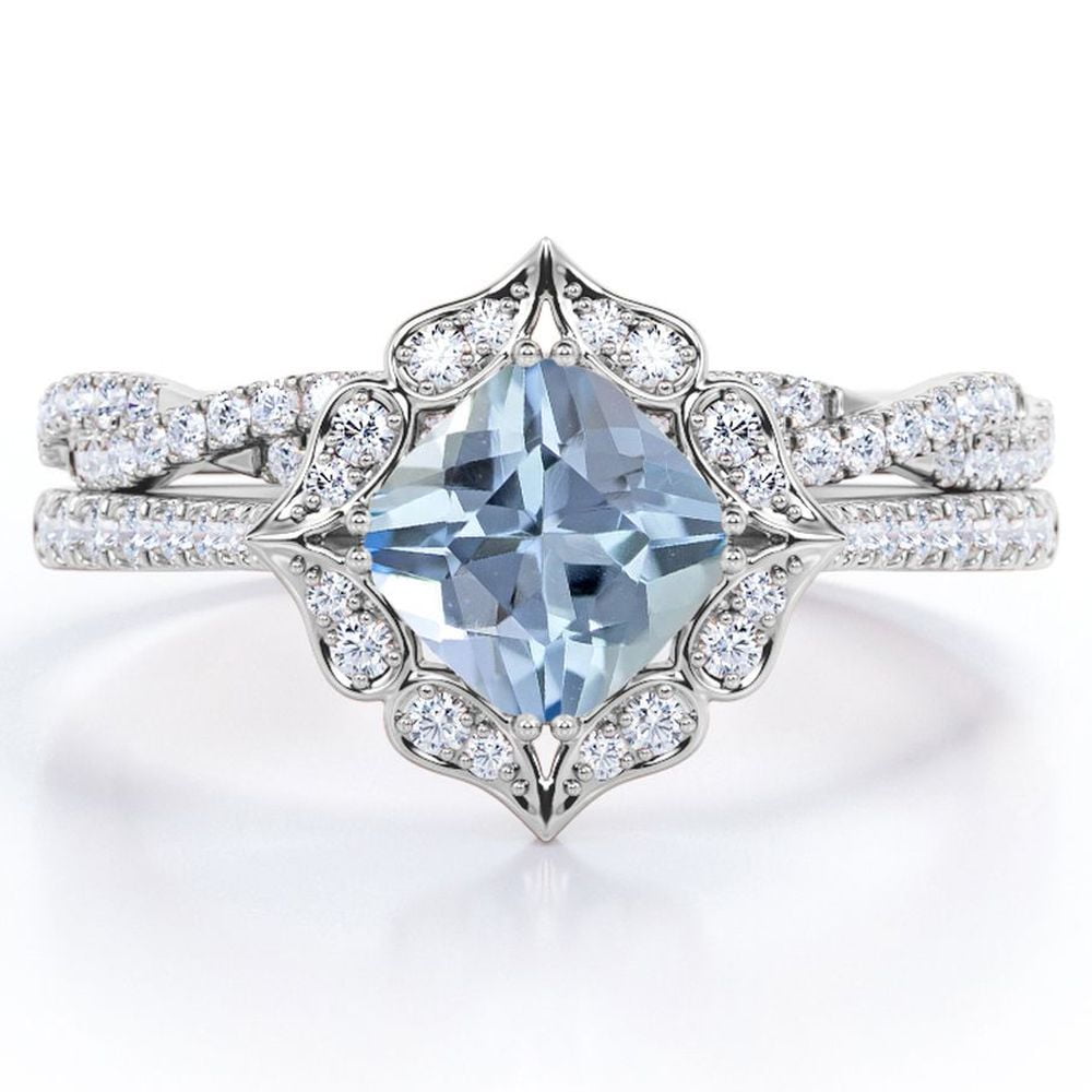 JeenMata Flower Cluster 1.75 Carat Cushion Cut Ocean Blue Created ...