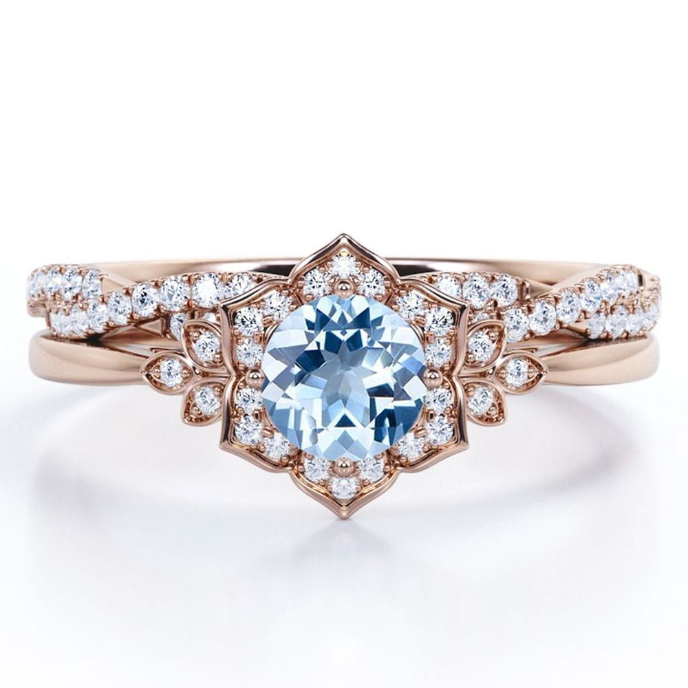 JeenMata Flower Halo Bezel 1.75 Carat Round Cut Deep Blue Created ...